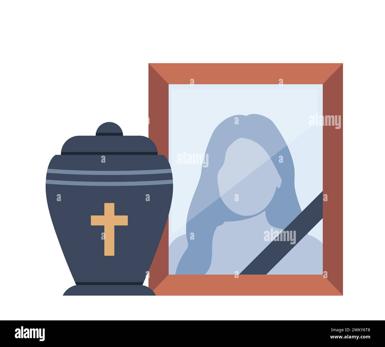 Urn with ashes. Dead woman portrait. Dead young girl photo. Funeral ...