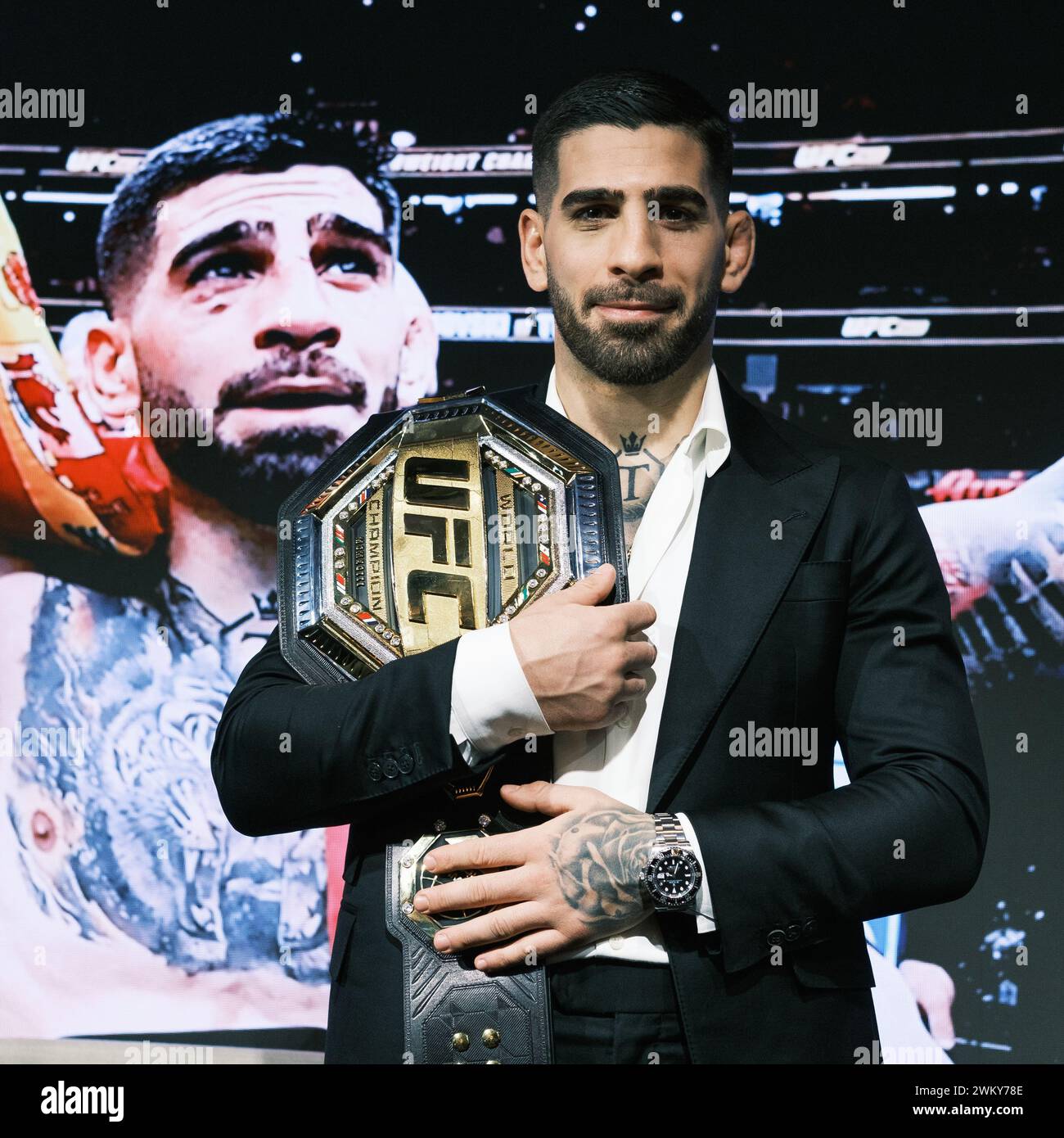 Ilian Topuria attends his press conference after winning the MMA UFC ...