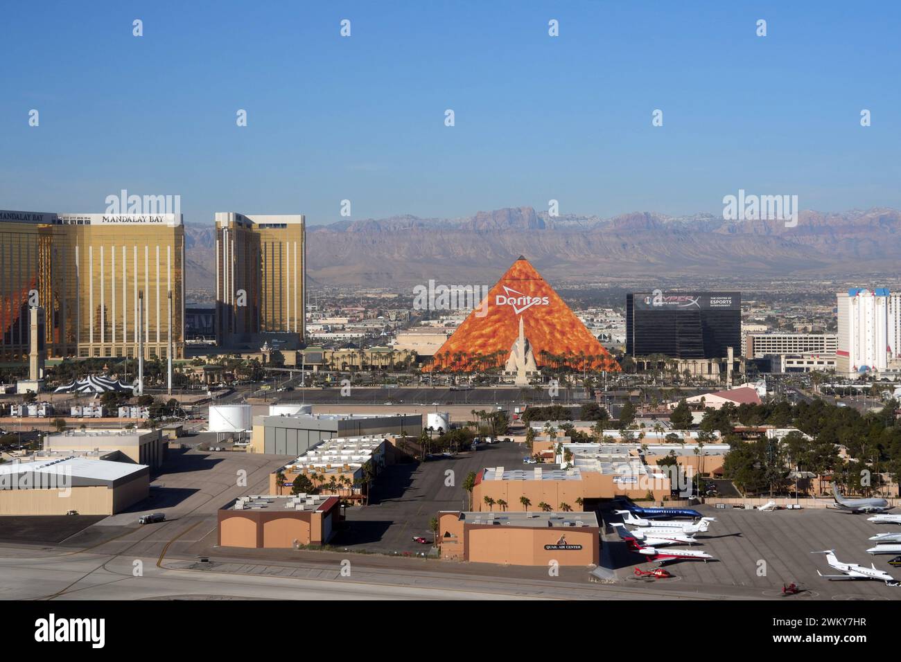 A general overall aerial view of a Doritos advertisement on the Luxor ...