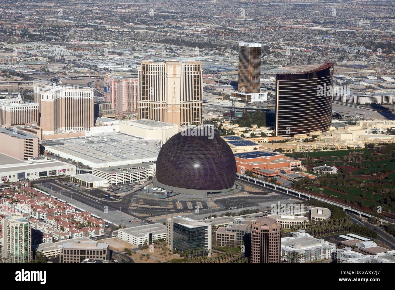 A general overall aerial view of the Sphere on the Las Vegas strip on ...