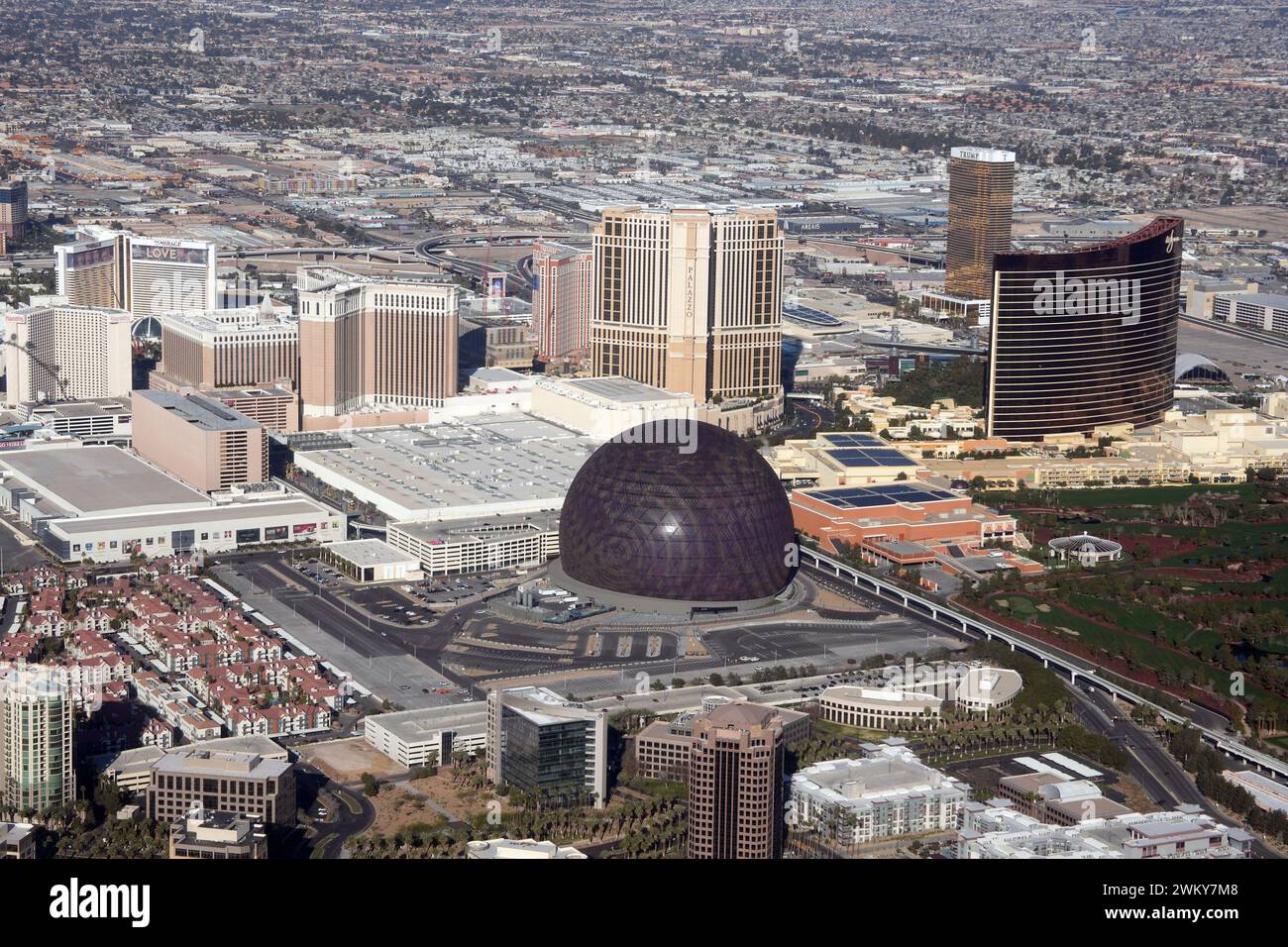 A general overall aerial view of the Sphere on the Las Vegas strip on ...