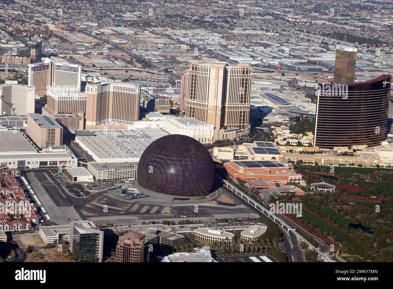 A general overall aerial view of the Sphere on the Las Vegas strip on ...