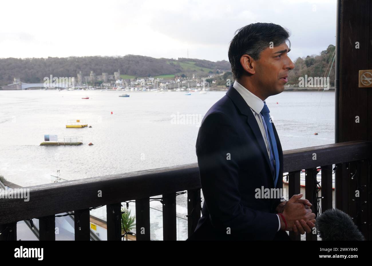 Prime Minister Rishi Sunak taking part in a media interview Deganwy ...