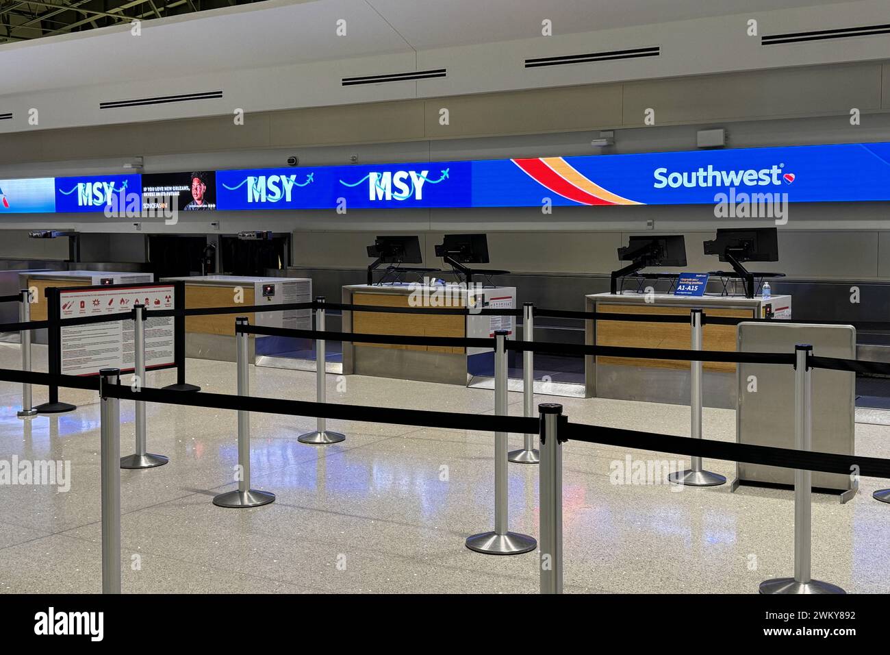 An empty Southwest Airlines ticker counter at the Louis Armstrong New ...