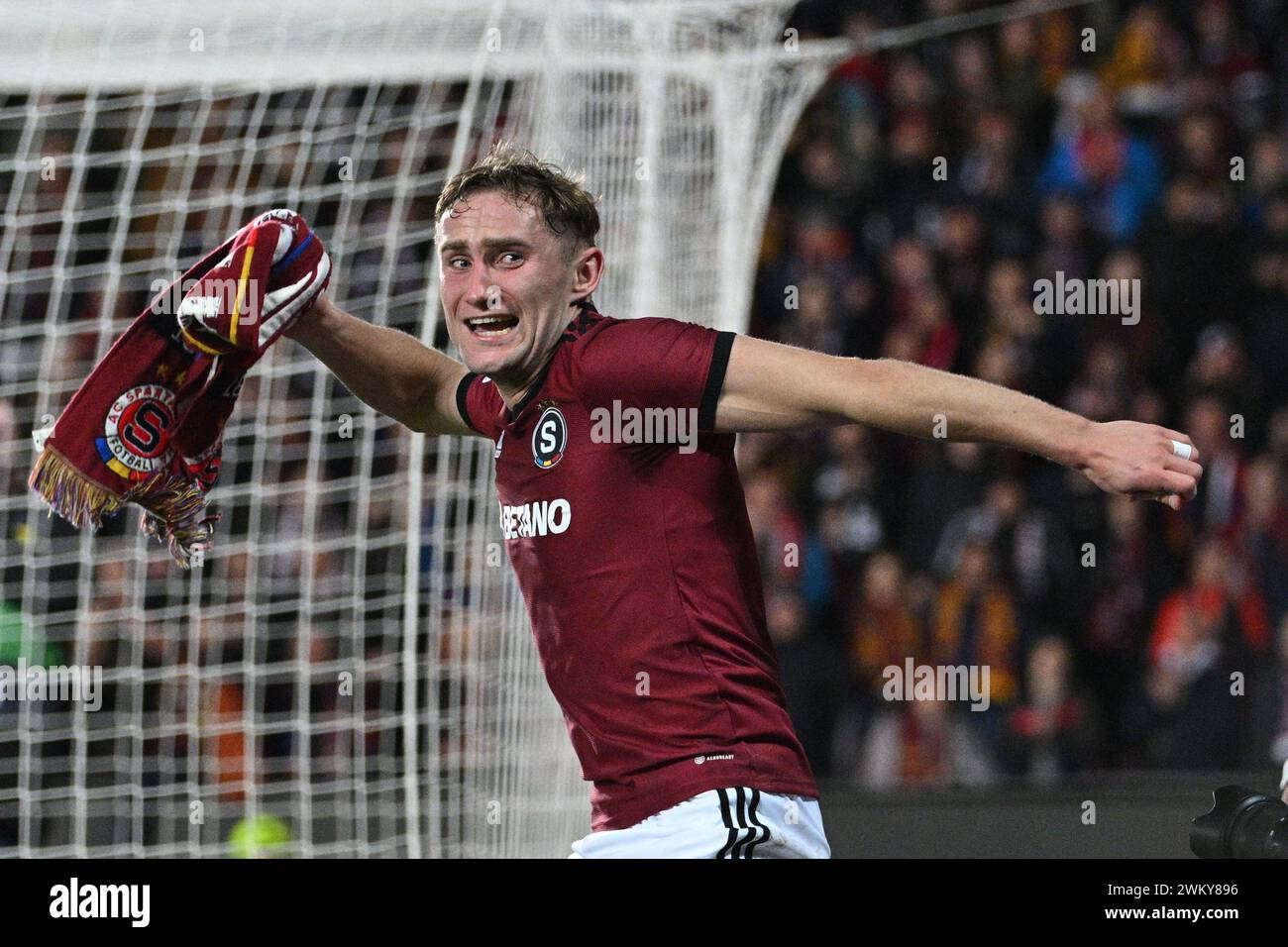 Prague, Czech Republic. 22nd Feb, 2024. Jan Kuchta of Sparta celebrates ...
