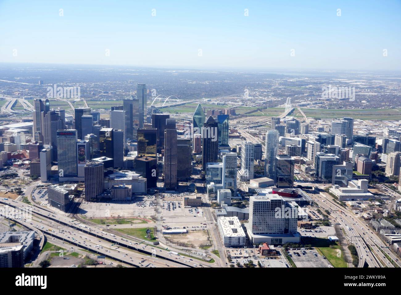 An aerial view of the downtown Dallas skyline, Thursday, Feb. 22, 2024 ...