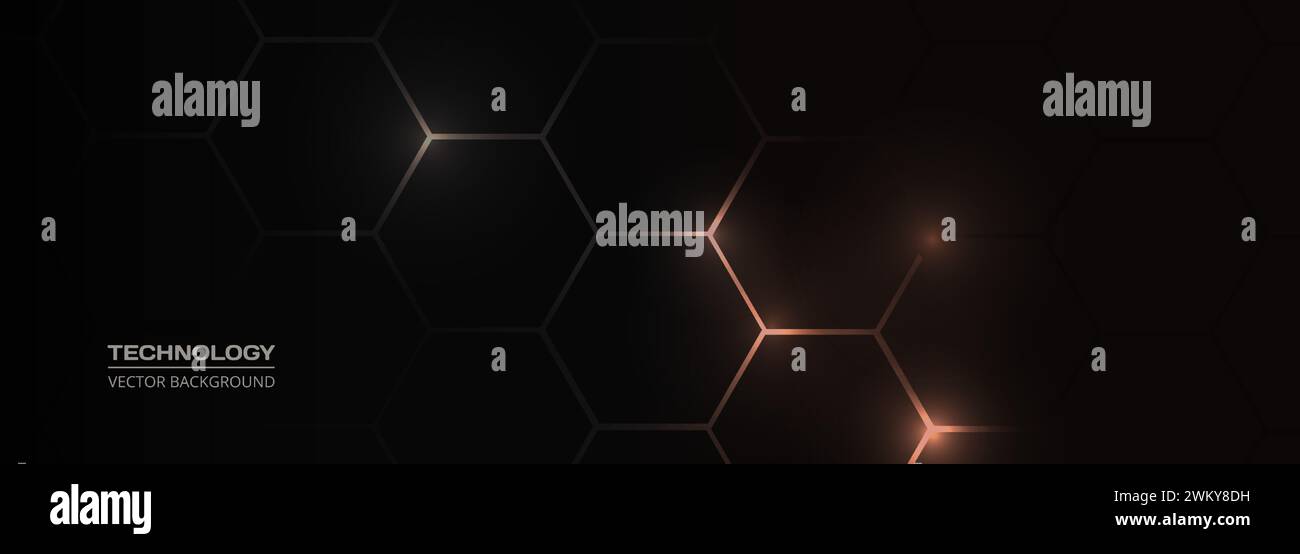 Hexagon technology black and gold colored honeycomb abstract background. Vector illustration ...