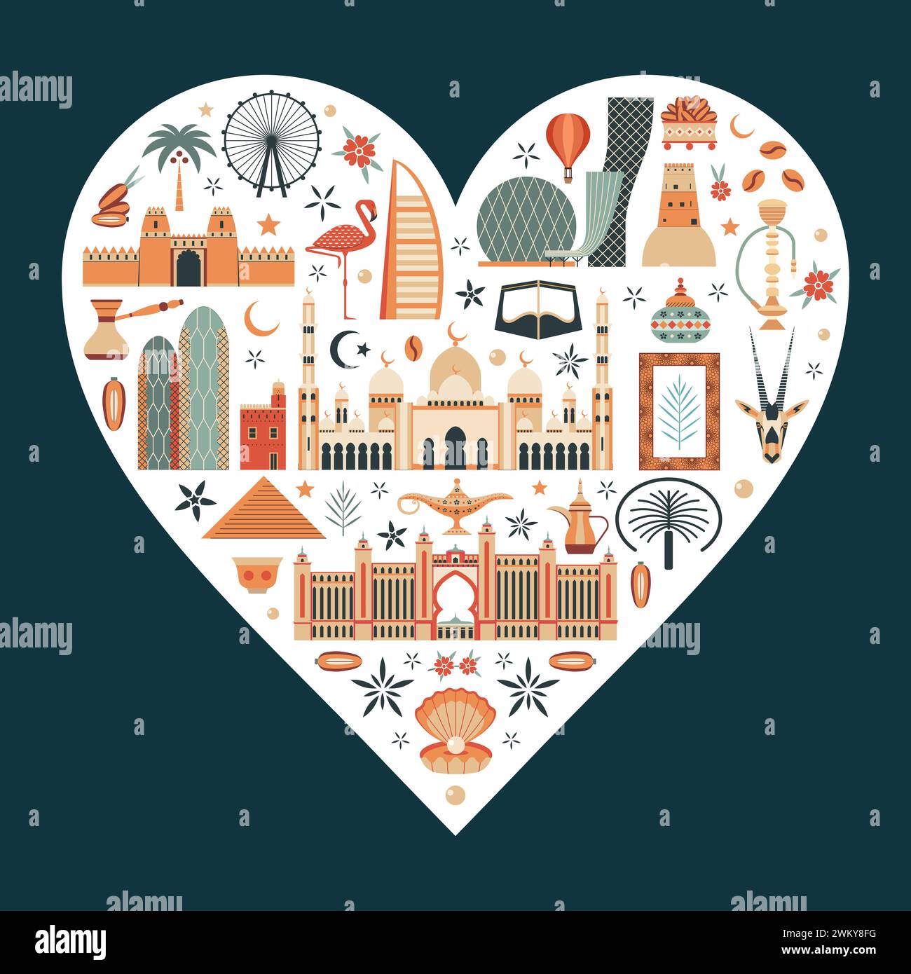 UAE Travel Print with Famous Emirates Landmarks Stock Vector Image ...