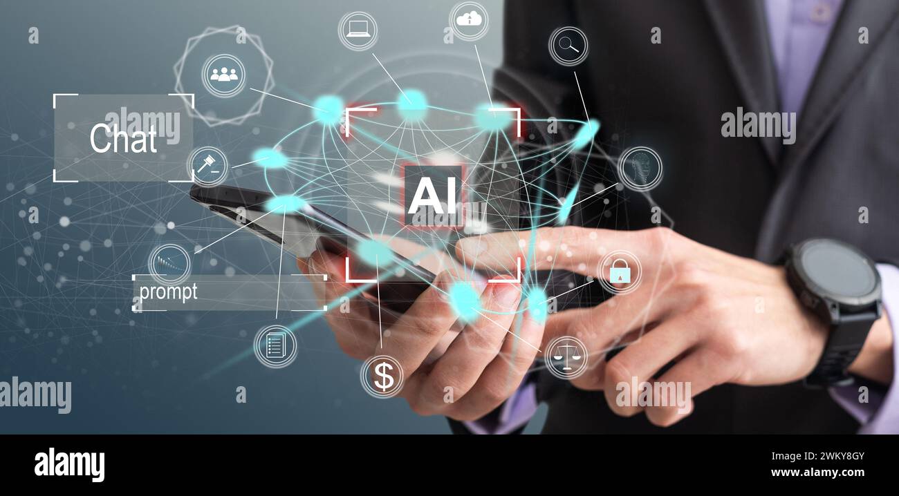 Man using tools AI. technology smart robot science and artificial ...