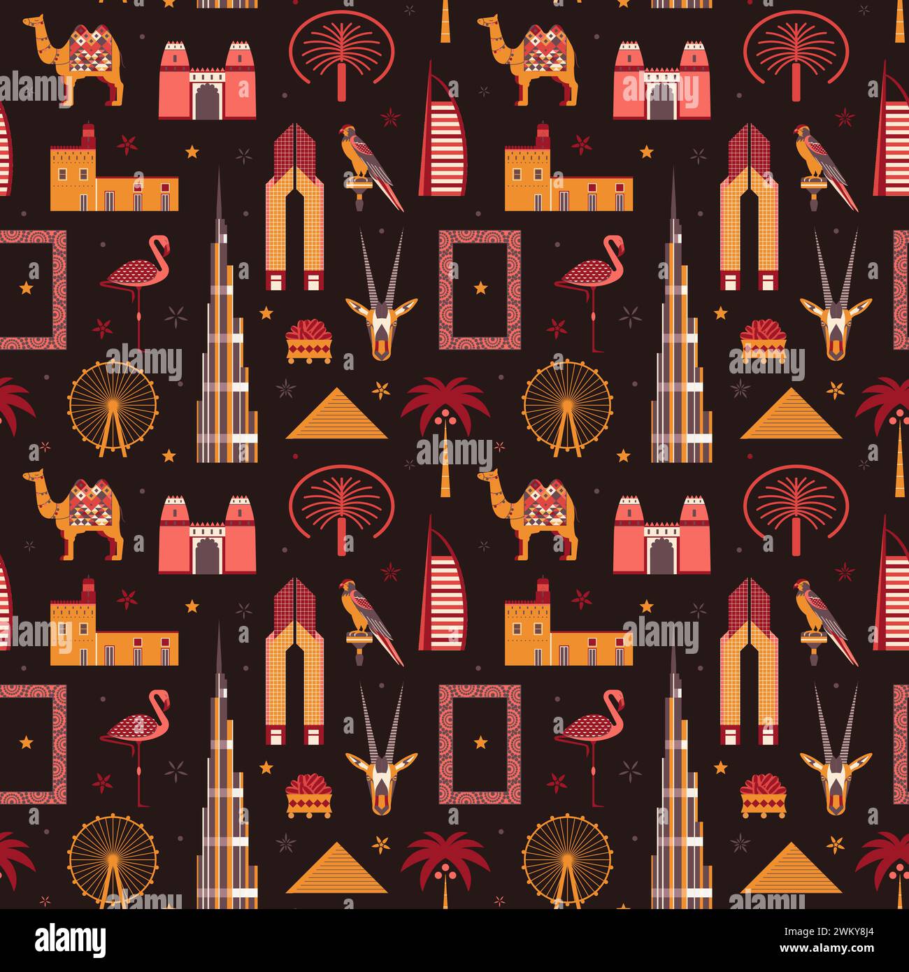 UAE Travel Pattern with Landmarks and Animals Stock Vector Image & Art ...