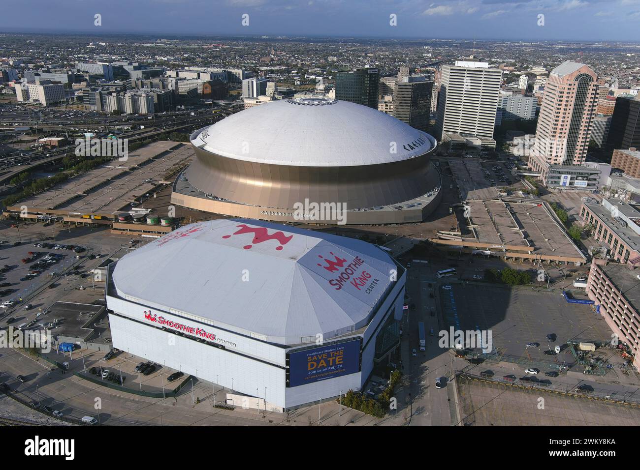A general overall aerial view of the Caesars Superdome and Smoothie ...