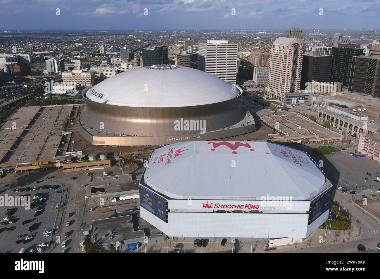 A general overall aerial view of the Caesars Superdome and Smoothie ...