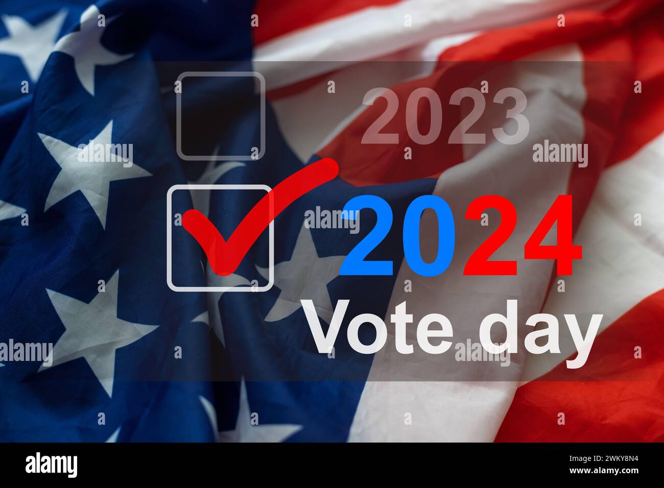Presidential Election 2024 text on a mini chalkboard over a vintage ...