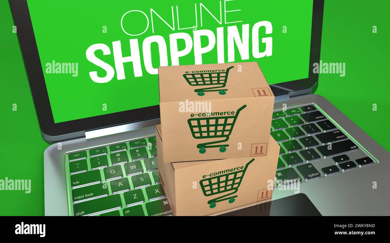 E-commerce, Social Media Concept, E-commerce Platforms. 3D Visual ...