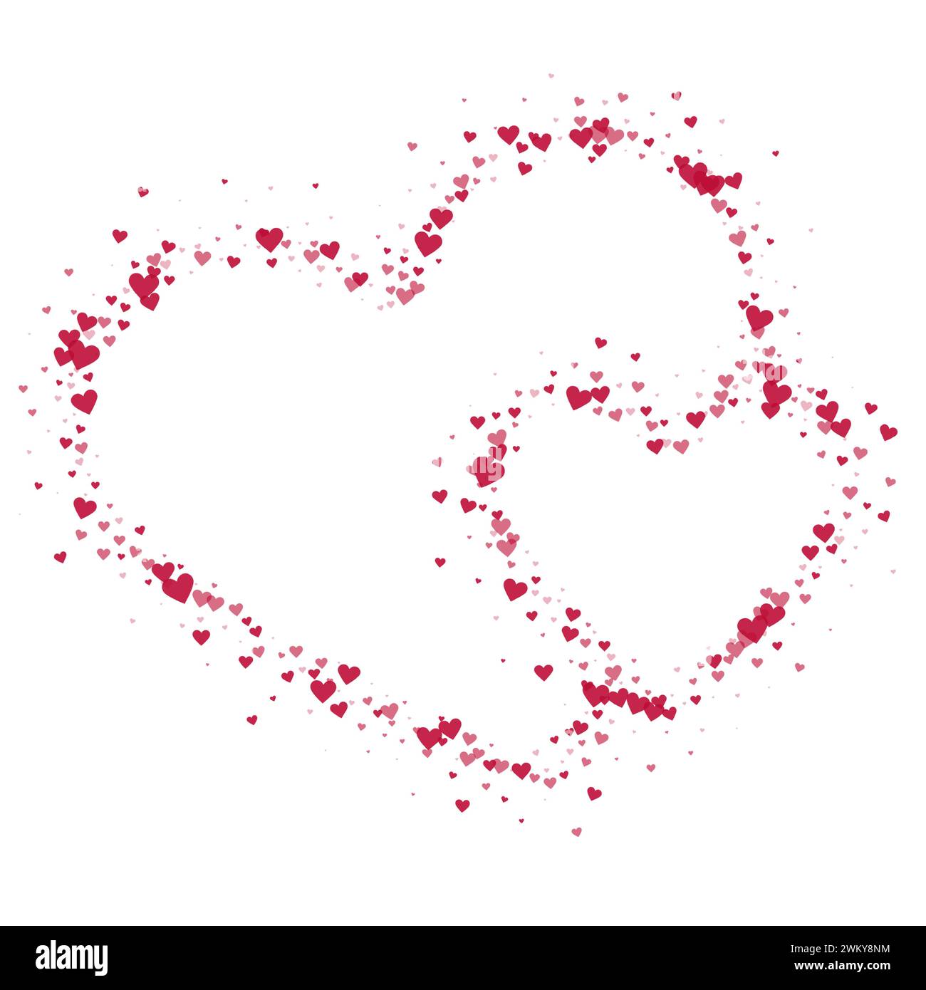 Falling hearts valentine card template. Red hearts scattered on white ...