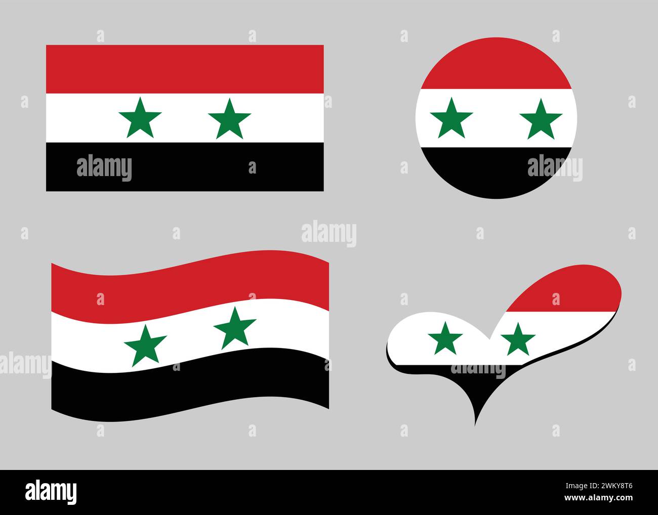 Syrian flag. Syria flag in heart shape. Syria flag in circle shape ...