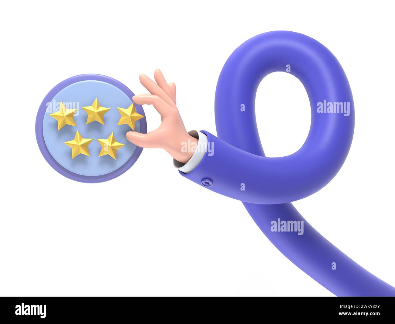 Cartoon Gesture Icon Mockup.3d five golden star review badge. gold ...