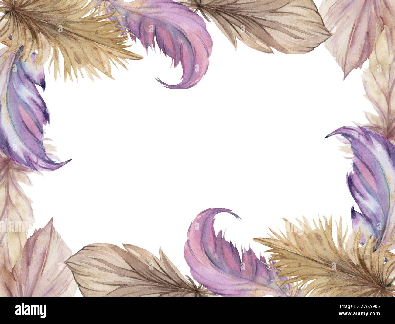 Hand drawn watercolor bird feather plume quill boho tribal ethnic ...