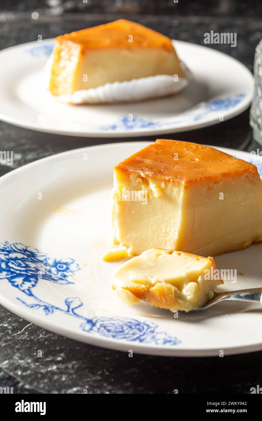 A traditional Brazilian pudding known as pudim de leite, milk pudding ...