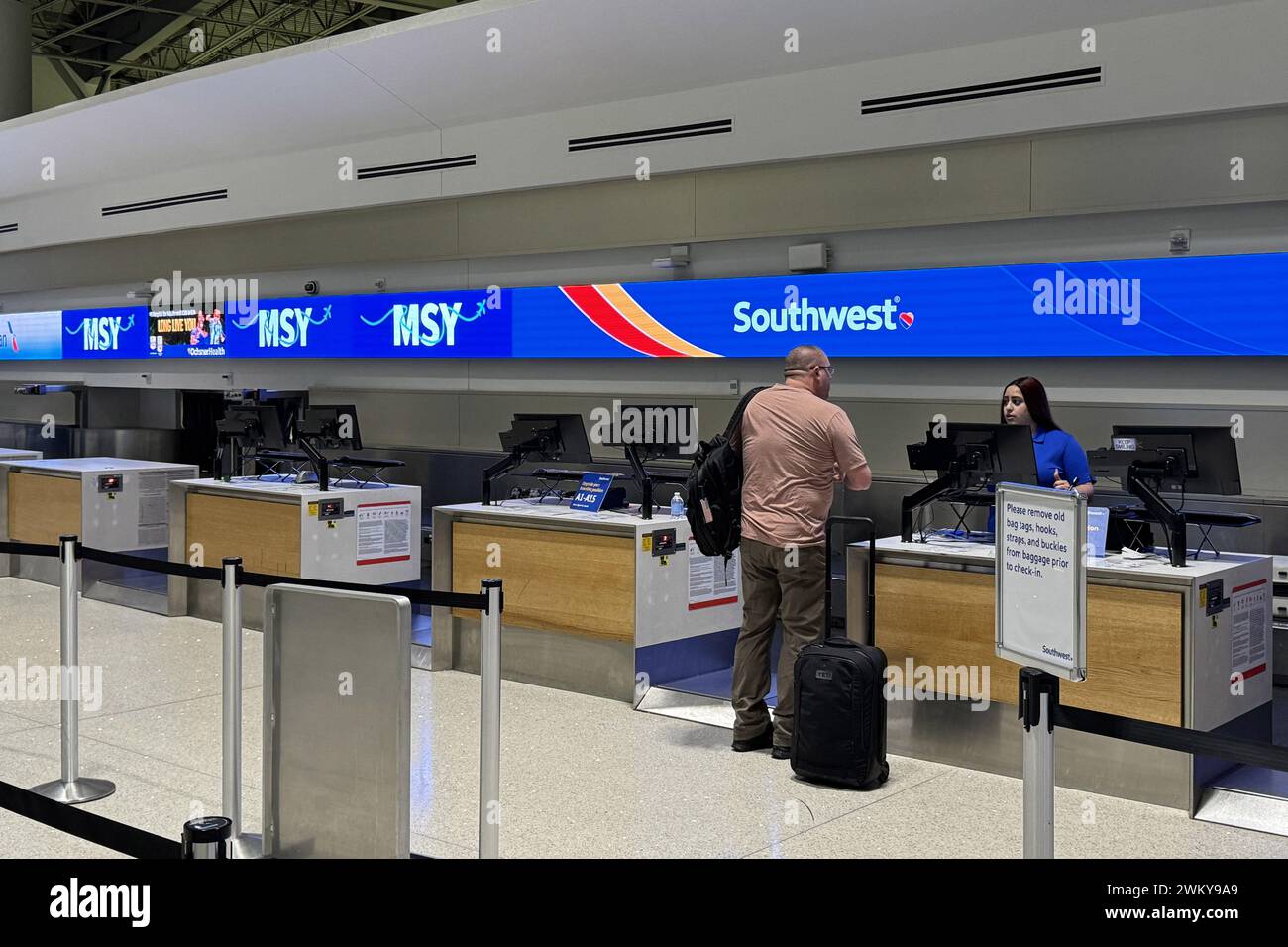 A Southwest Airlines ticker counter at the Louis Armstrong New Orleans ...