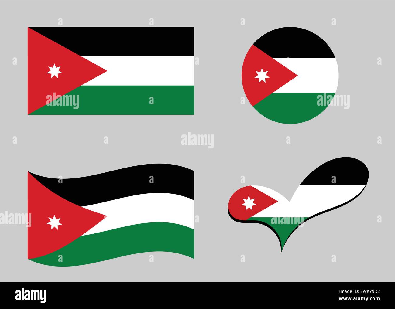 Jordanian flag. Flag of Jordan in heart shape. Jordan flag in circle ...