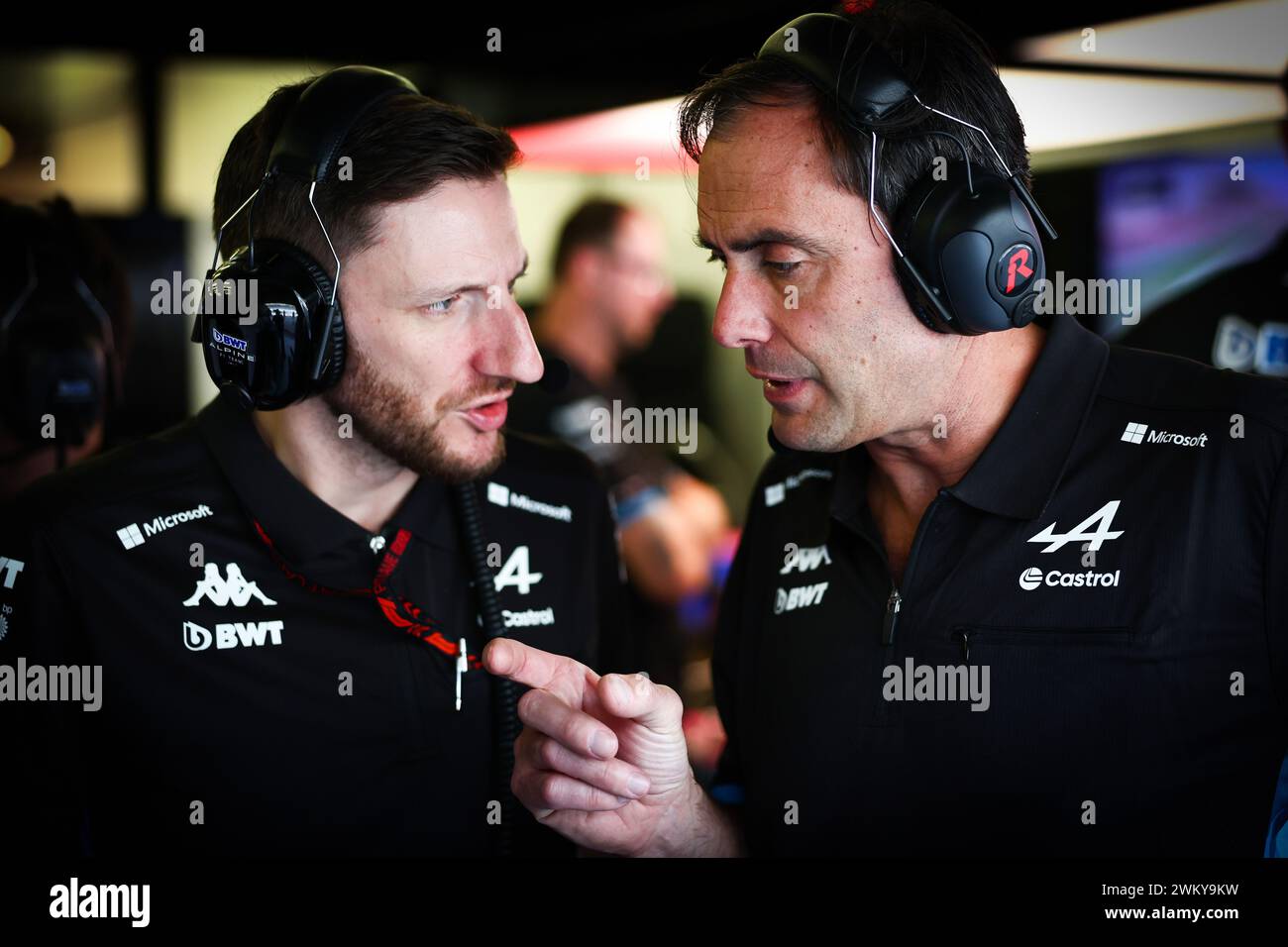 Sakhir, Bahrain. 23rd Feb, 2024. (L to R): Stuart Barlow (GBR) Alpine ...