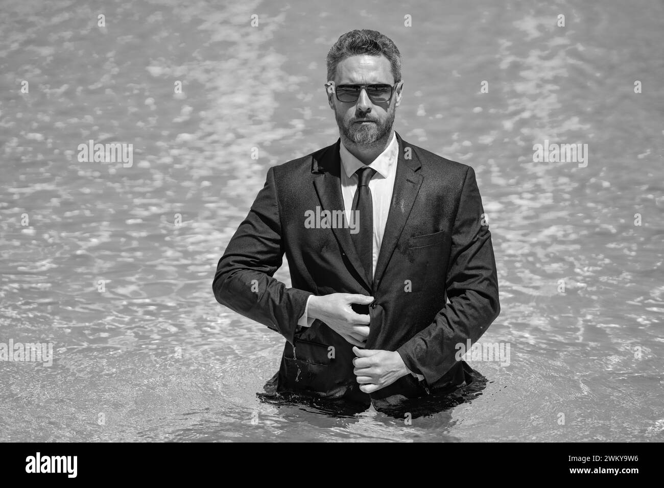 photo of businessman boss relax in summer pool with copy space ...