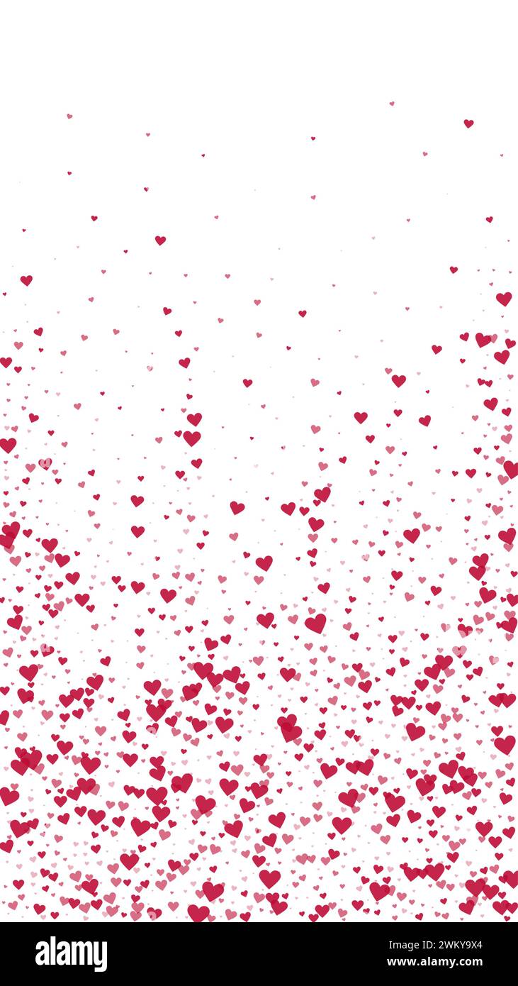 Valentine hearts, flying, falling down, floating. Red hearts scattered ...