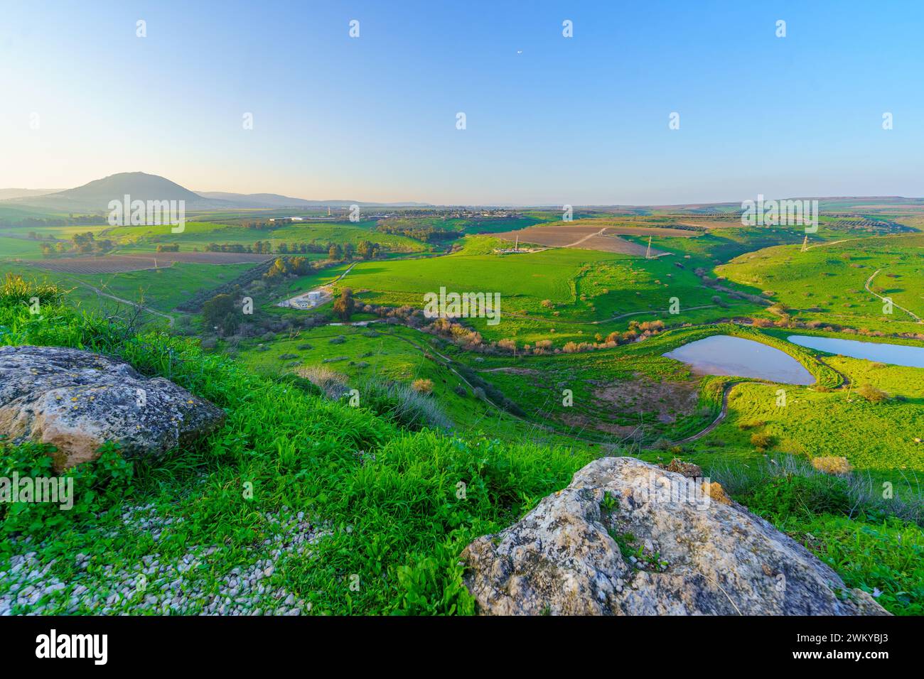 View of the Tabor Stream landscape, with countryside, Mount Tabor and ...