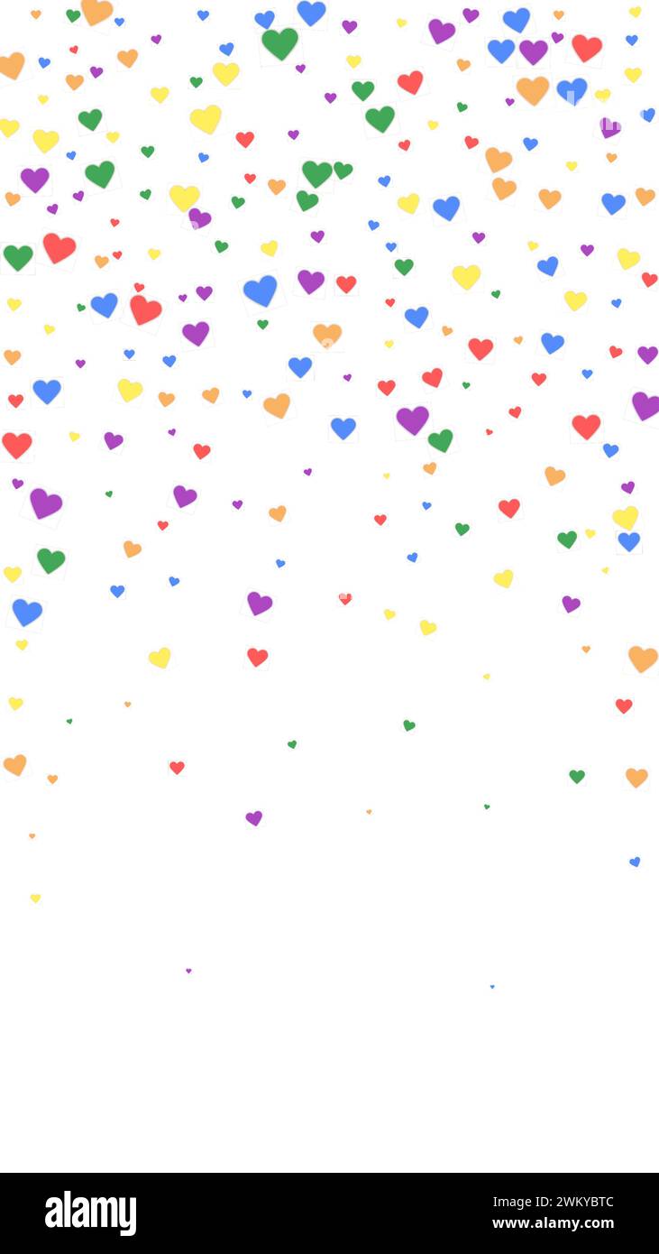 Falling hearts valentine card template. Rainbow colored scattered ...