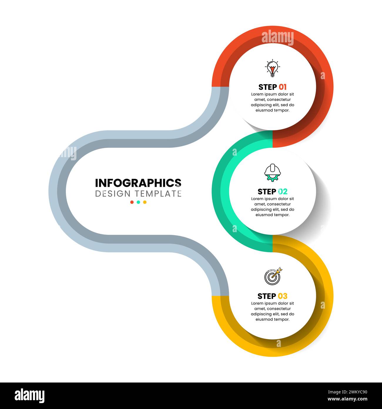 Infographic template with icons and 3 options or steps. Linked circles ...