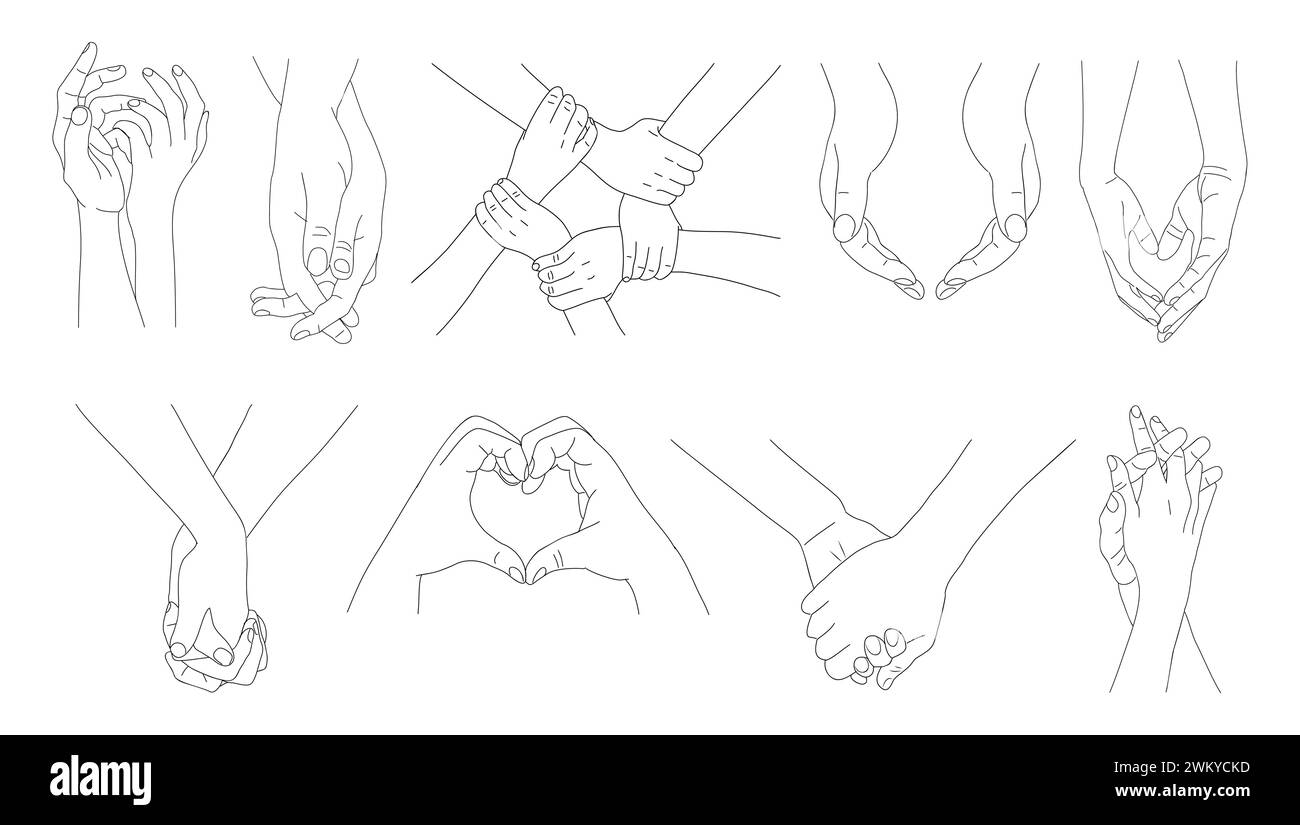 Hands Holding together Outline vector art Drawing Stock Vector Image ...