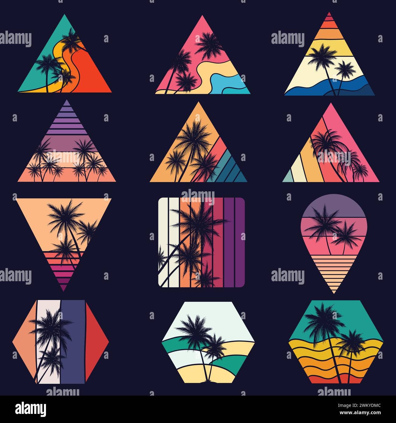 Vintage retro palm tree silhouette set collection Stock Vector Image ...