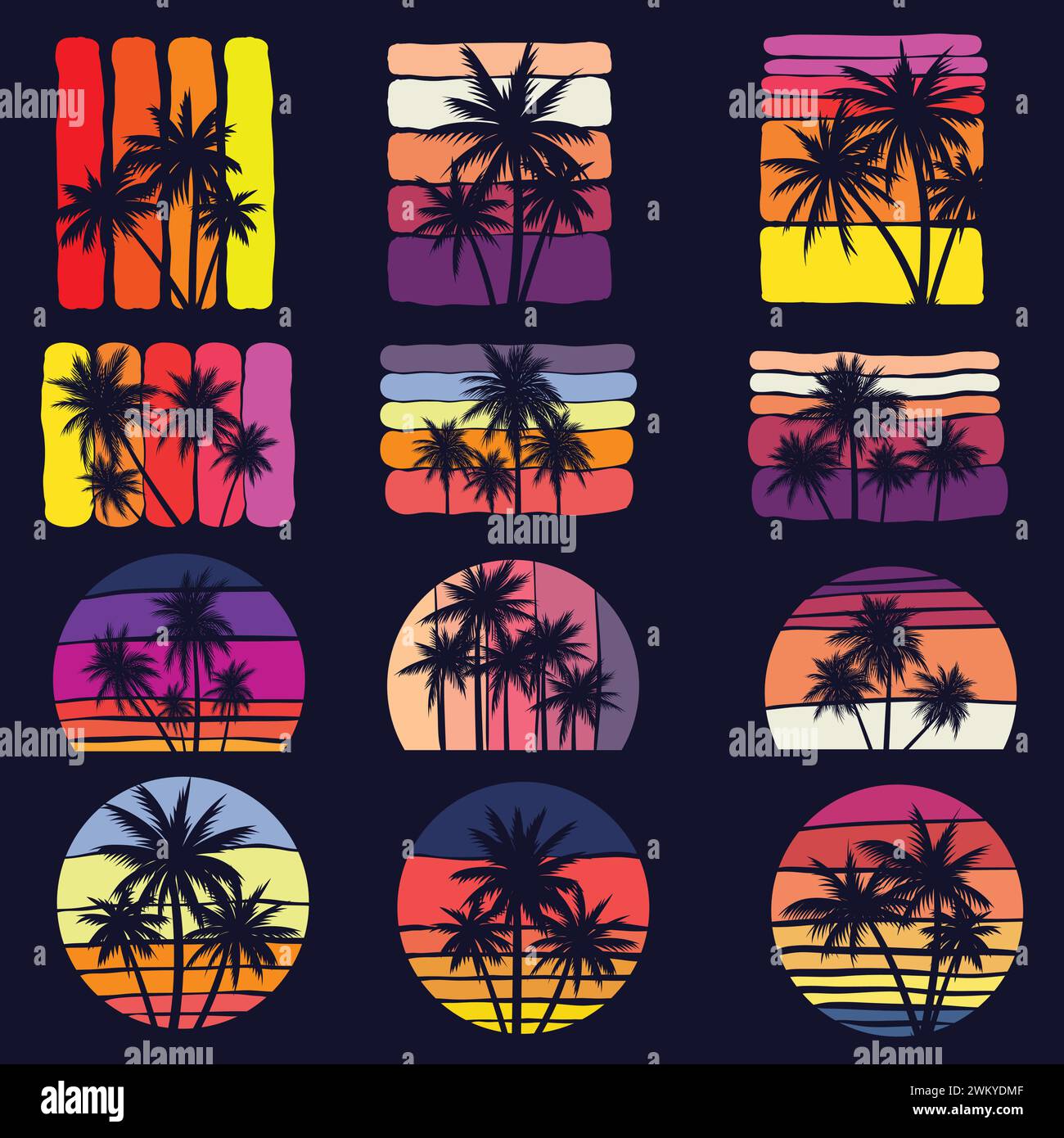 Vintage retro palm tree silhouette set collection Stock Vector Image ...