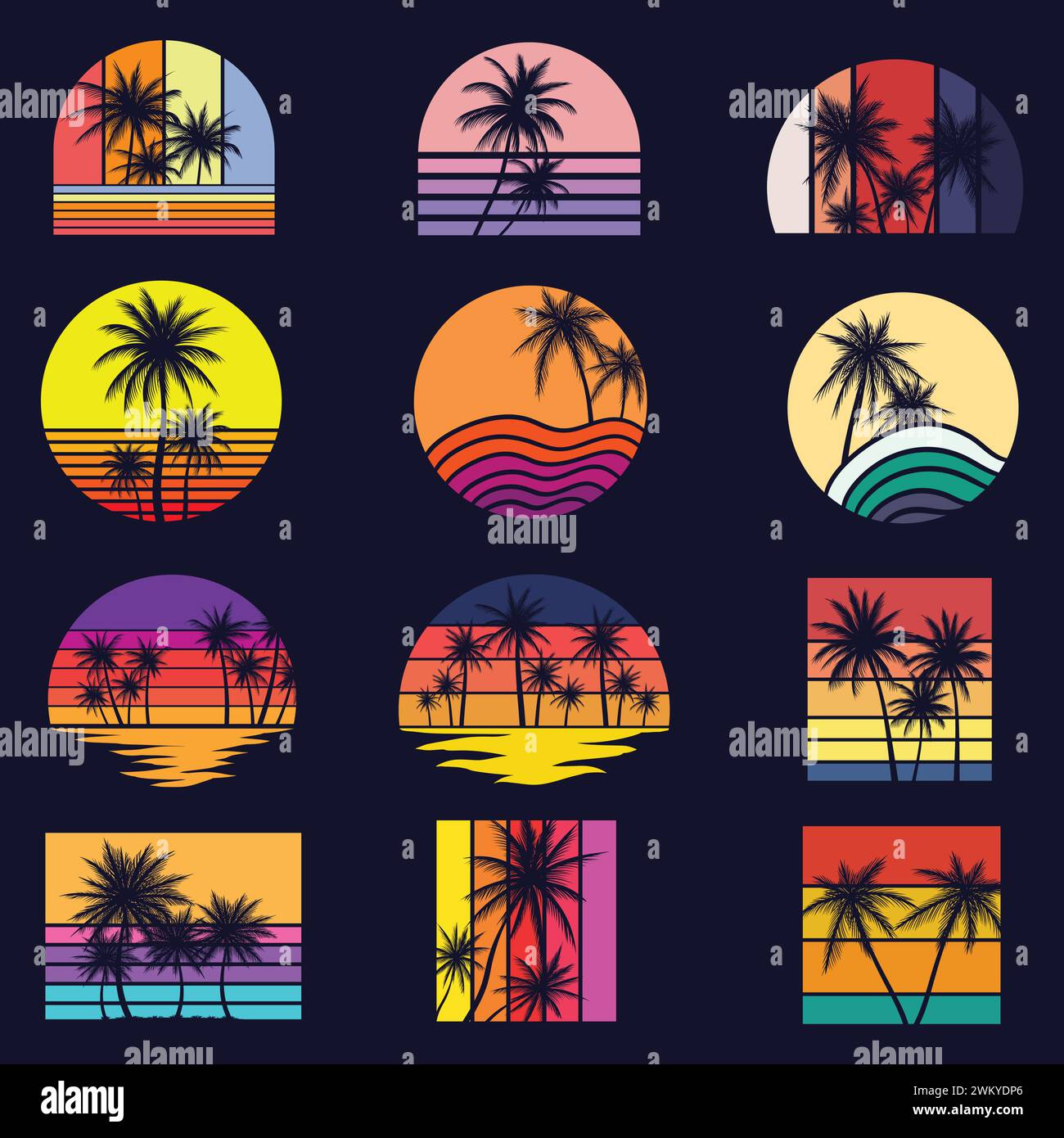 Vintage retro palm tree silhouette set collection Stock Vector Image ...