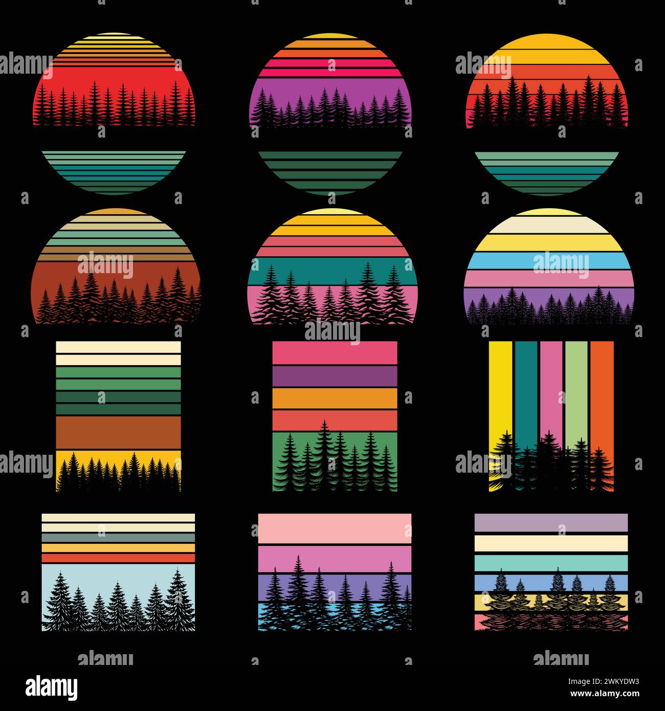 Vintage retro pine tree silhouette set collection Stock Vector Image ...