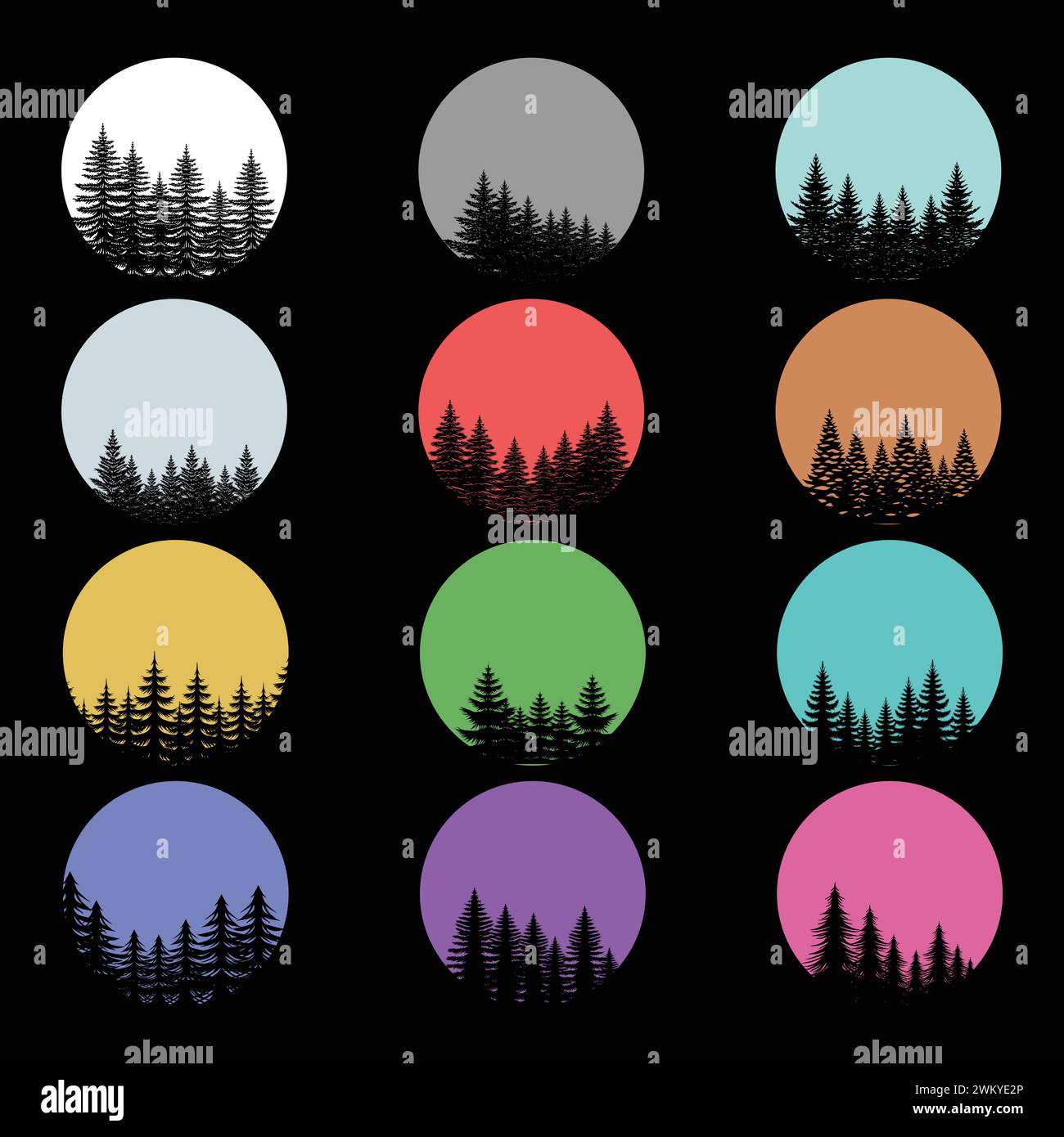 Vintage retro pine tree silhouette set collection Stock Vector Image ...