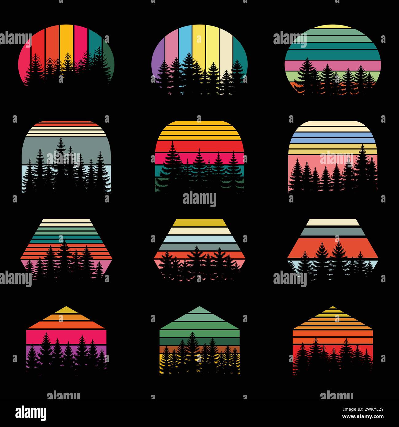 Vintage retro pine tree silhouette set collection Stock Vector Image ...