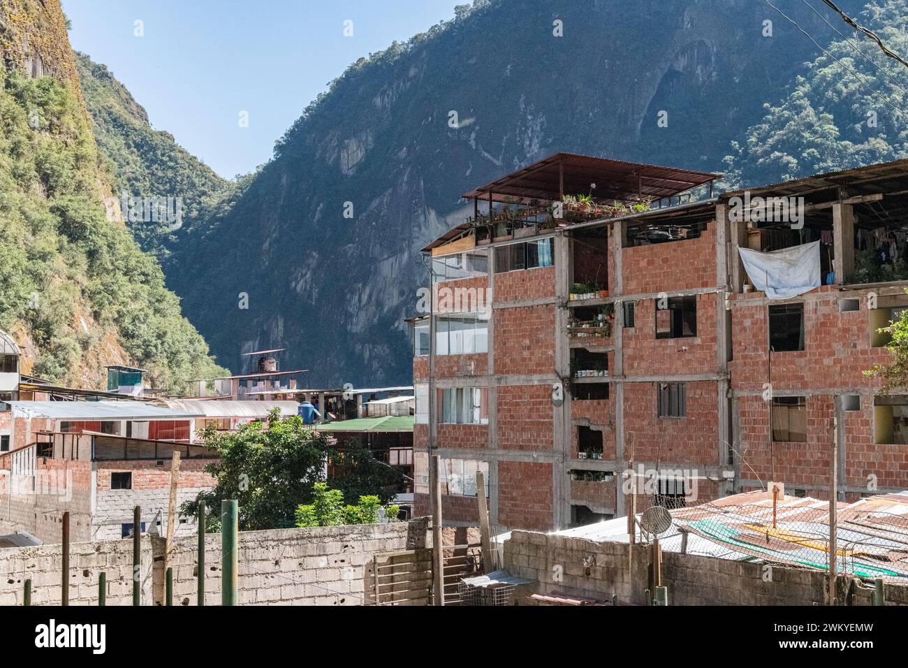 A view of an empty unfinished derelict building in Aguas Calientes in ...