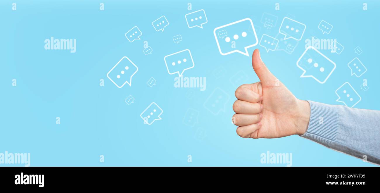 Social network and feedback concept. Send a message with my finger ...