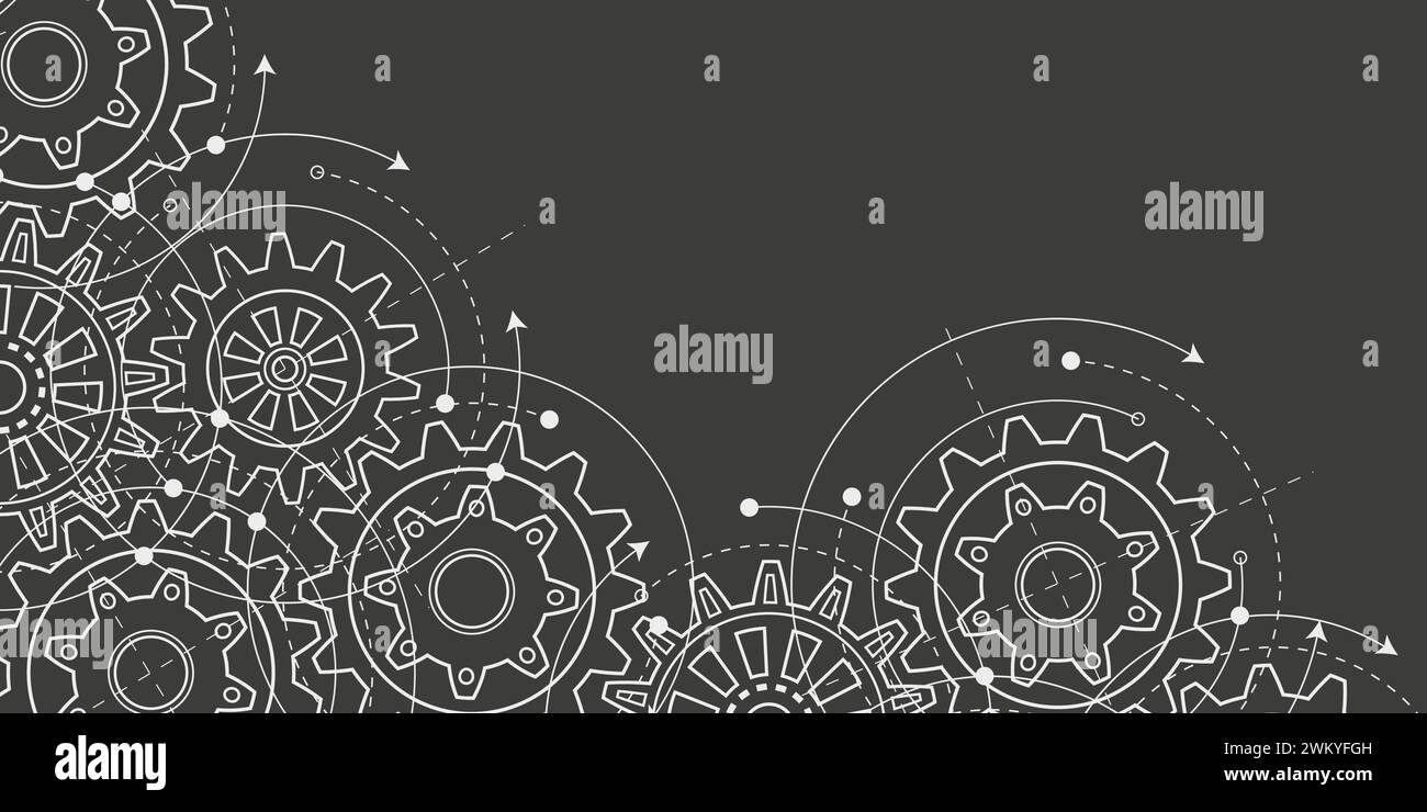 Technical drawing of gears .Rotating mechanism of round parts .Machine technology. Vector ...