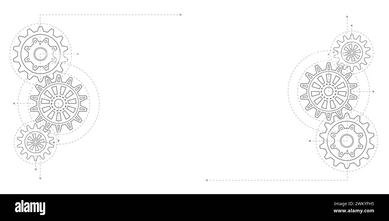 Technical drawing of gears .Rotating mechanism of round parts .Machine ...