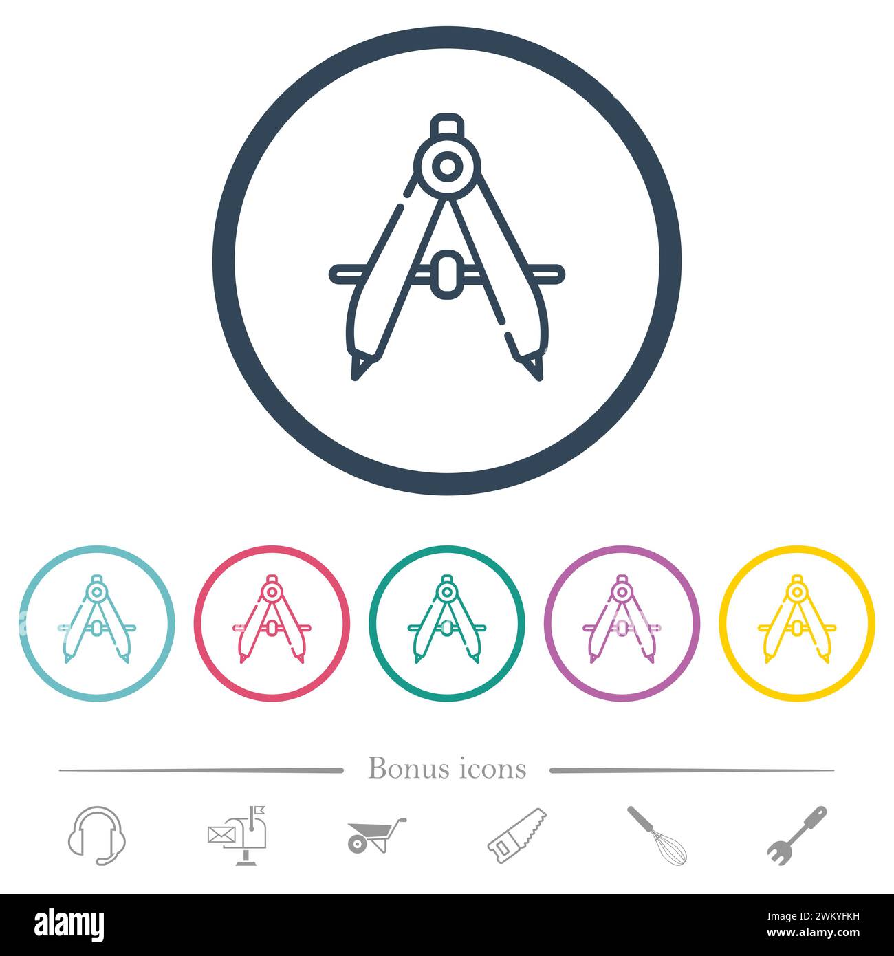 Protractor Outline Flat Color Icons In Round Outlines 6 Bonus Icons Included Stock Vector Image