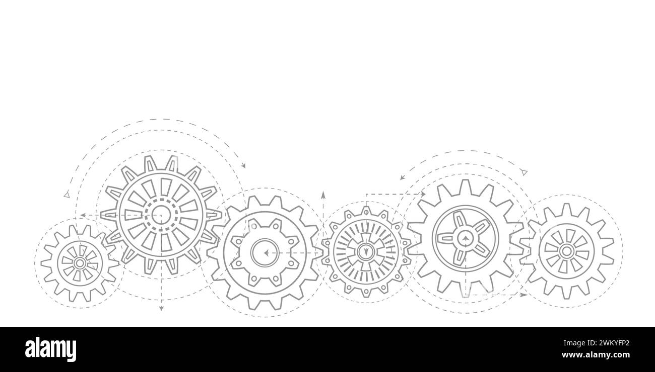 Technical drawing of gears .Rotating mechanism of round parts .Machine ...