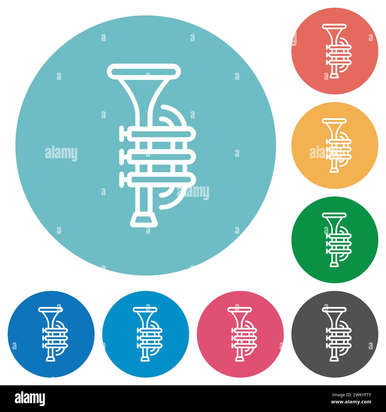Trumpet outline flat white icons on round color backgrounds Stock ...