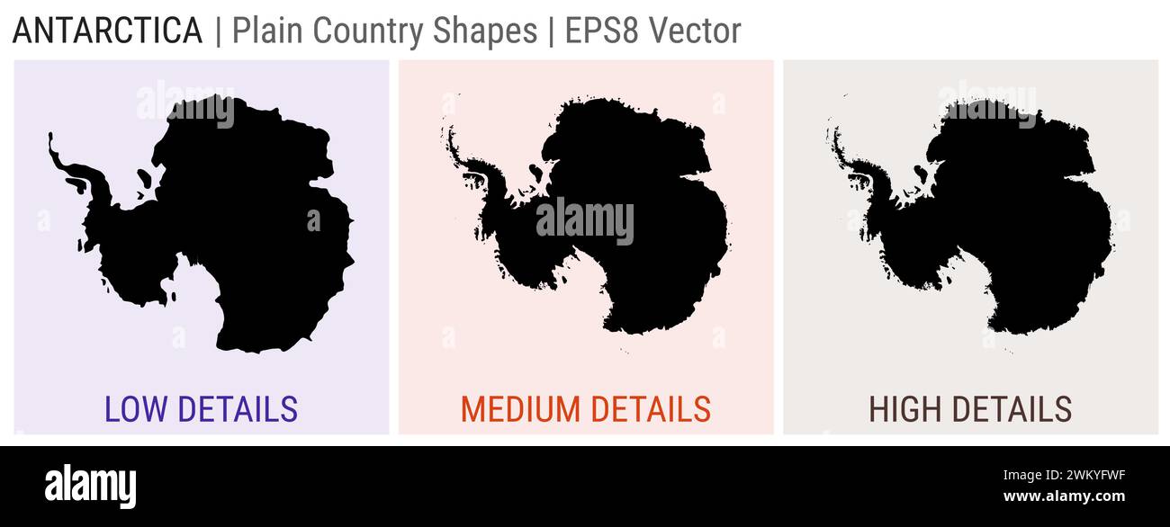 Antarctica - plain country shape. Low, medium and high detailed maps of Antarctica. EPS8 Vector ...