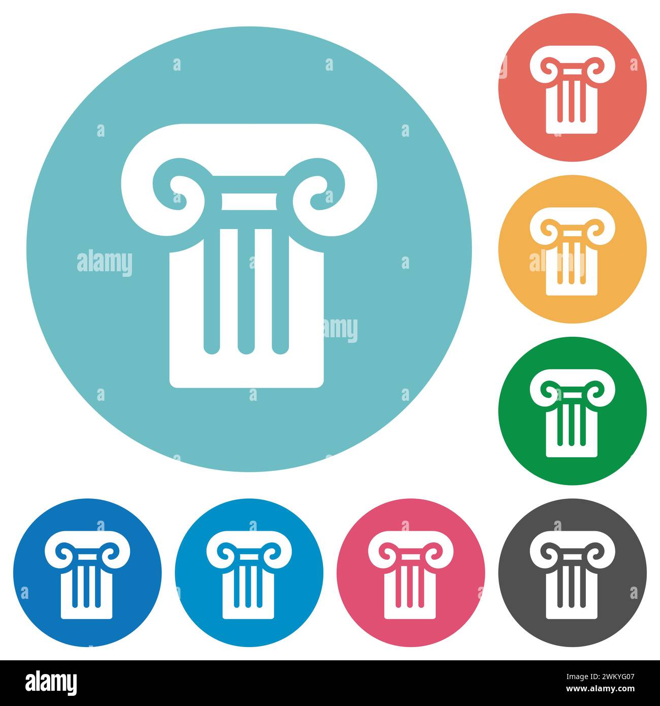 Antique ornate column solid flat white icons on round color backgrounds ...
