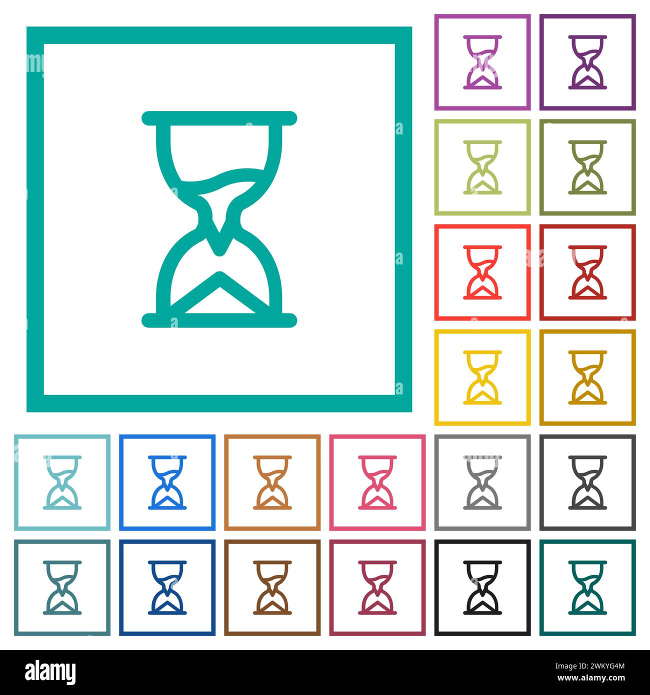 Sand glass outline flat color icons with quadrant frames on white background Stock Vector Image ...