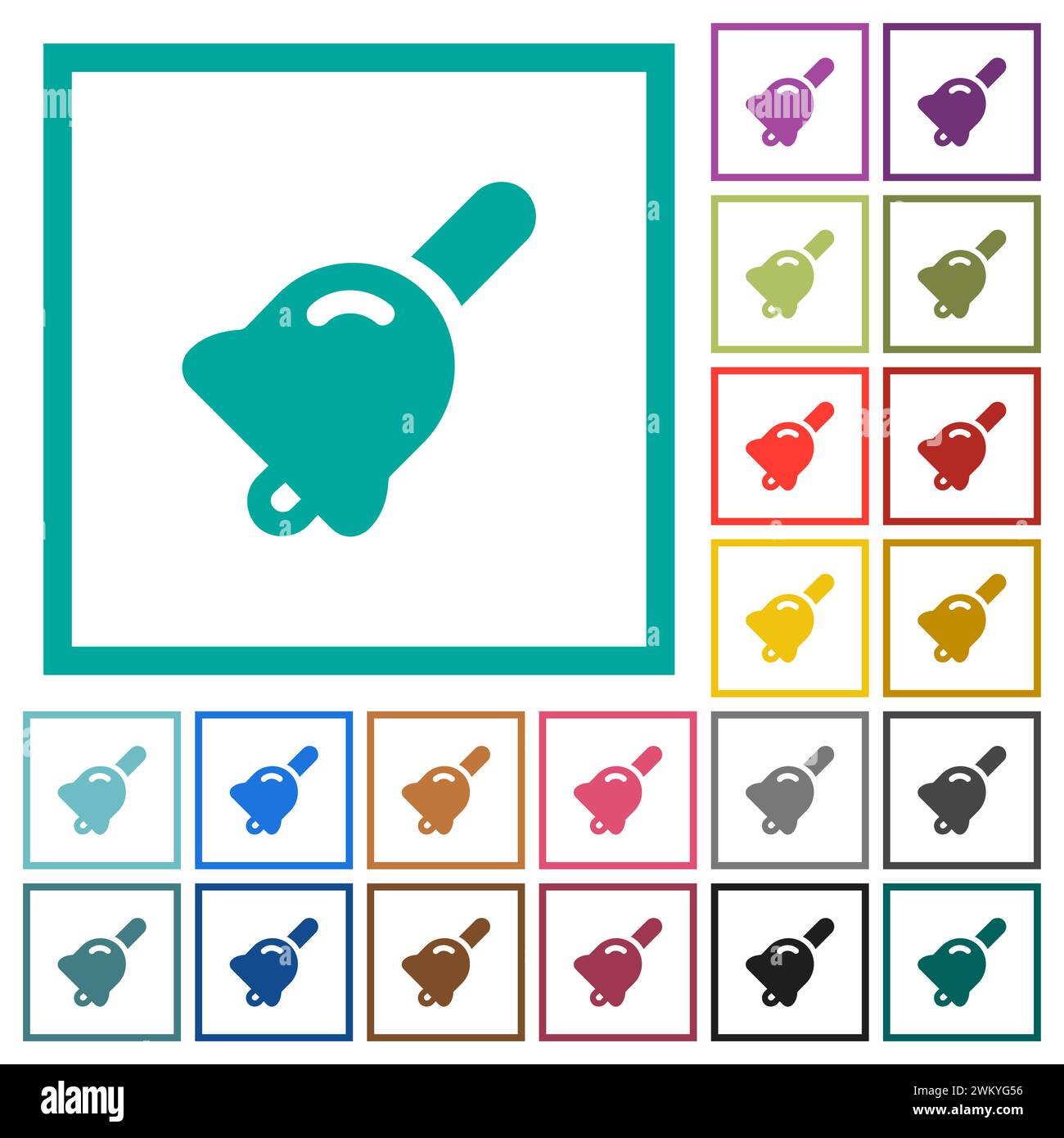 Handbell solid flat color icons with quadrant frames on white ...
