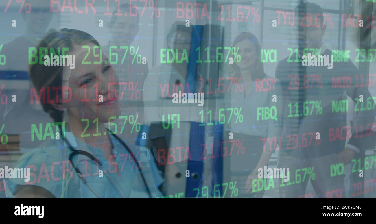 Image of data processing over female doctor with stethoscope Stock ...